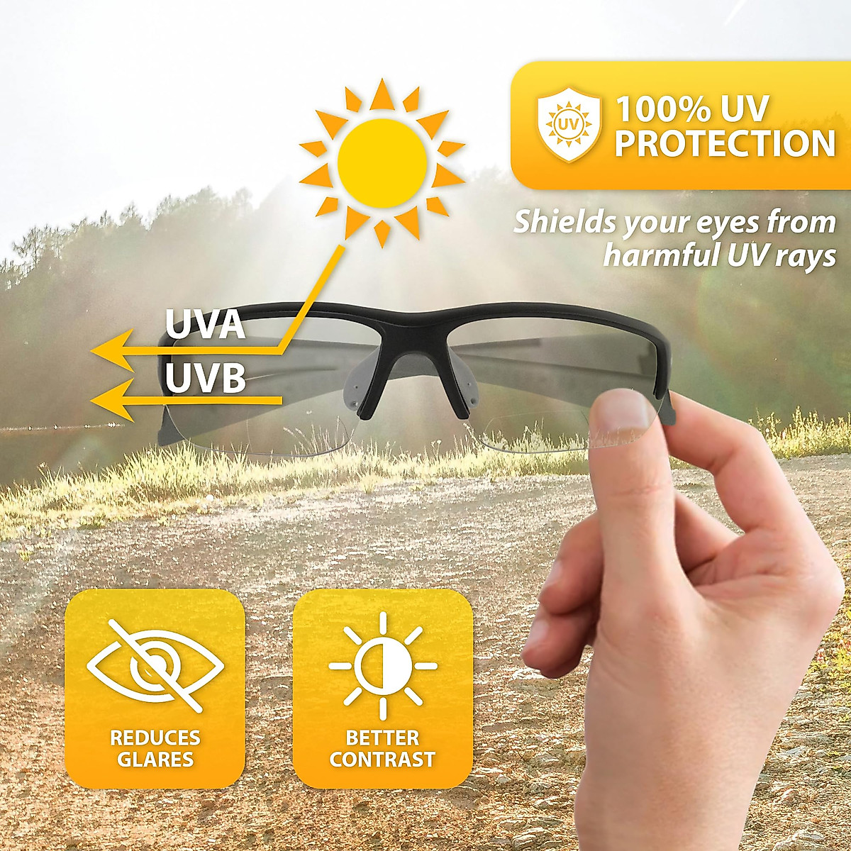 Global Vision Hercules 7 24-Hour Photochromic Bifocal +2.0 Lens Safety Glasses Clear to Smoke Z87.1