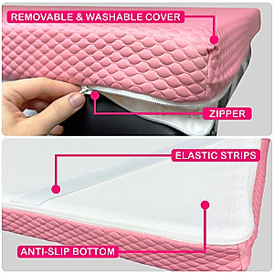 XOLLOZ | Lash Bed Mattress + Bed Cover + Pillow (Pink) | Mattress with Four Corner Straps & Anti-Slip Bottom | Curved Pillow with Neck & Back Support | Spa Bed Cover for Lash Extension Bed