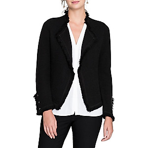 NIC+ZOE Women's Fringe Mix Jacket, Black Onyx, XXL