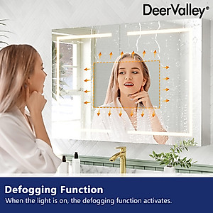 Deer Valley 48" W x 32" H Lighted Medicine Cabinet with Mirror, Led Medicine Cabinet Mirror for Bathroom with Defogger & 3-Color Dimmable, Wall Mounted Mirrored Medicine Cabinet with Lights