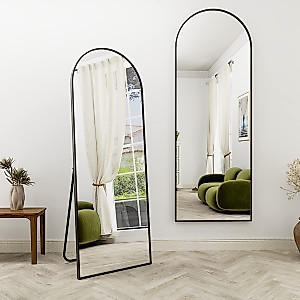 Arched Full Length Mirror, 64" x 21" Arch Floor Mirror with Stand, Full Length Mirror Wall Mirror Hanging or Leaning Arched-Top Full Body Mirror with Stand for Bedroom, Dressing Room, Black