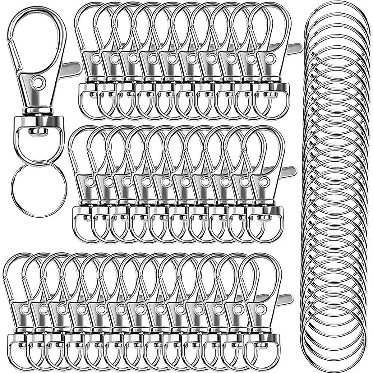 IPXEAD 120PCS Premium Swivel Lanyard Snap Hook with Key Rings, Metal Hooks Keychain Hooks for Lanyard Key Rings Crafting(Silver)
