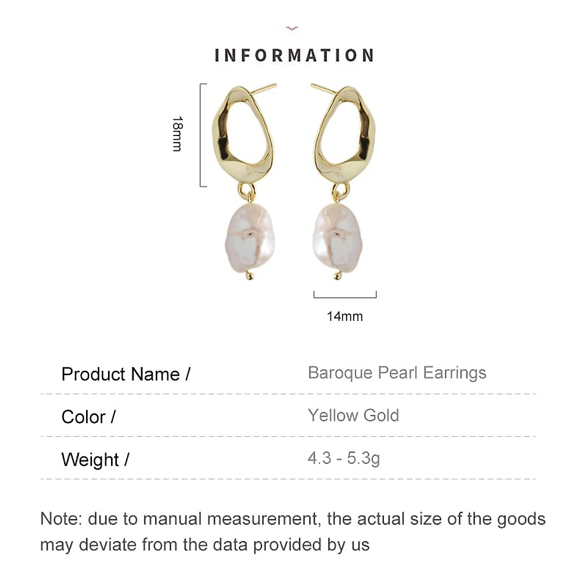 Simple Irregular Pearl Earrings in 18K Gold, Natural Baroque Pearl Dangle Earrings, Wonderful Gift for Her (Yellow Gold, 18K)