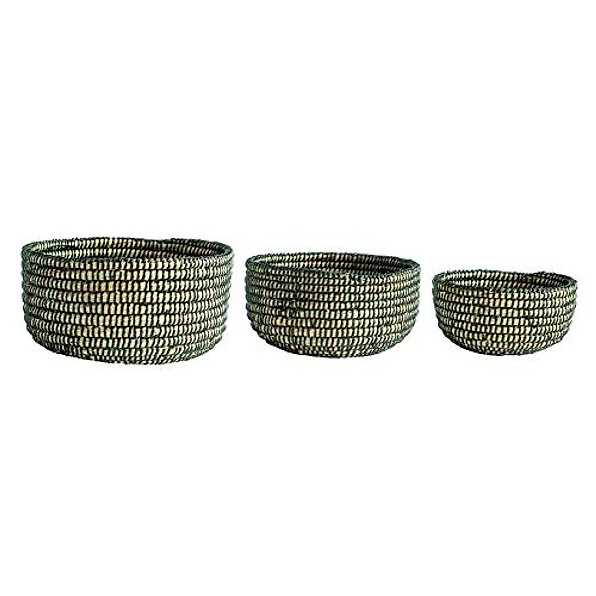 Creative Co-Op Handwoven Black & Beige Grass Baskets (Set of 3 Sizes) Wicker Non-Food Storage, Black