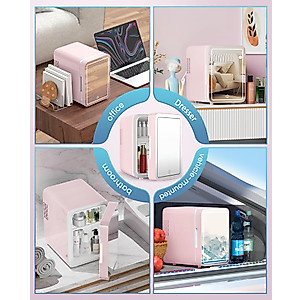 CUTIEWORLD Skincare Fridge With Dimmable LED Light Mirror, 4L Makeup Mini Fridge for Bedroom, Car, Office & Dorm, Cooler & Warmer, Portable Small Refrigerator for Cosmetics, Skin Care and Food, Pink