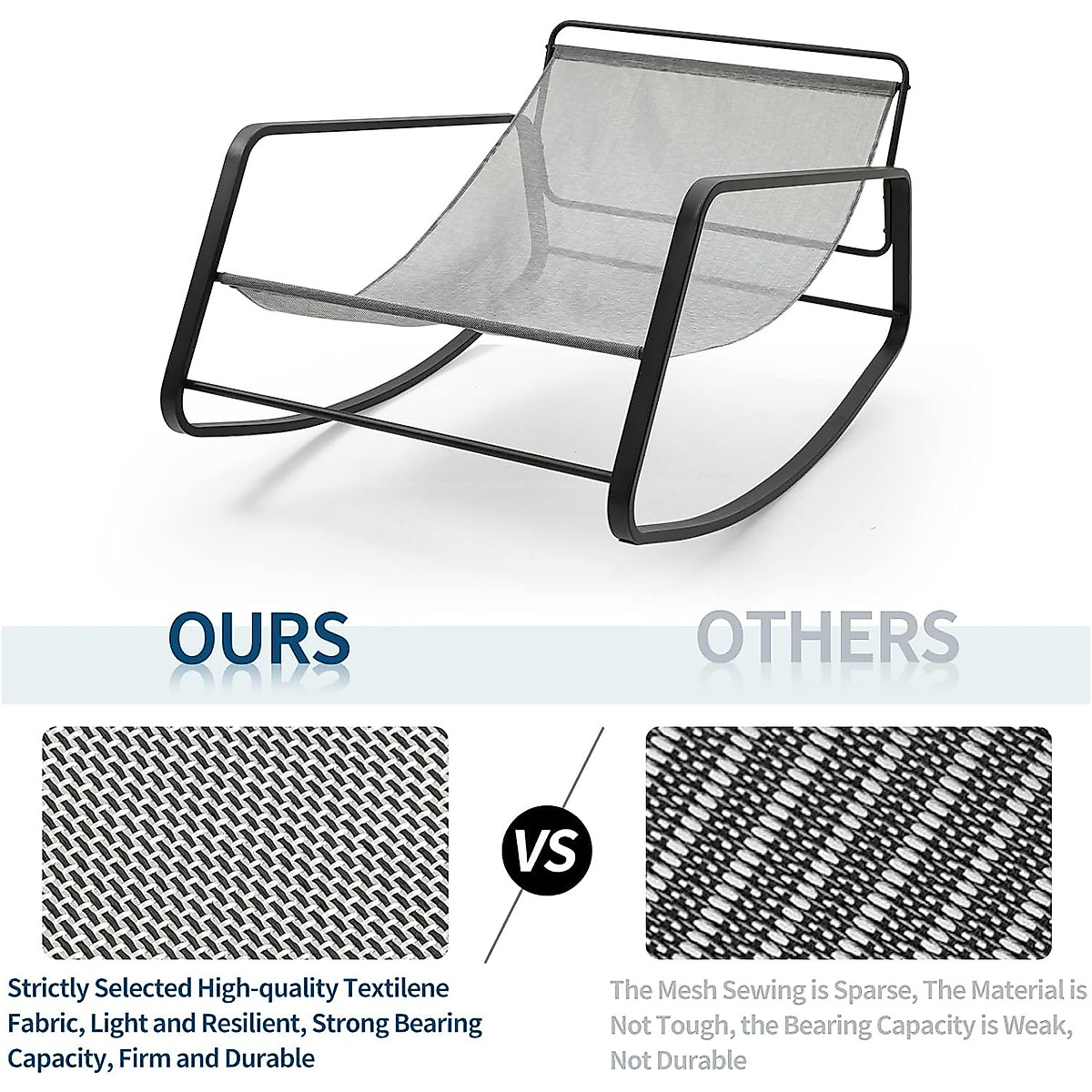 WQSLHX Oversized Patio Rocking Chair with Cushion, Indoor Metal Lounge Rocker Chair, Outdoor Lazy Chair for Front Porch, Garden, Backyard, Lawn, Gray