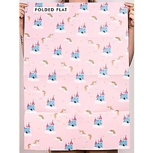 CENTRAL 23 Birthday Wrapping Paper - (x6) Pink Gift Wrap Sheets for Girls - Unicorn & Rainbow - New Baby - Magical Princess Giftwrap - Recyclable
