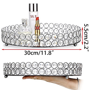 Hipiwe Crystal Vanity Tray -11.8” inch Large Mirror Jewelry Trinket Display Tray Make up Cosmetic Organizer Tray Perfume Tray Dresser Tray Bathroom Tray for Home Decor