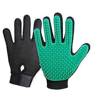 Pet Hair Remover Gloves, Enhance Pet Grooming Glove with 255 Tips, Deshedding Glove for Dog and Cat, 1 Pair Left & Right Gentle De-Shedding Glove Brush, Green