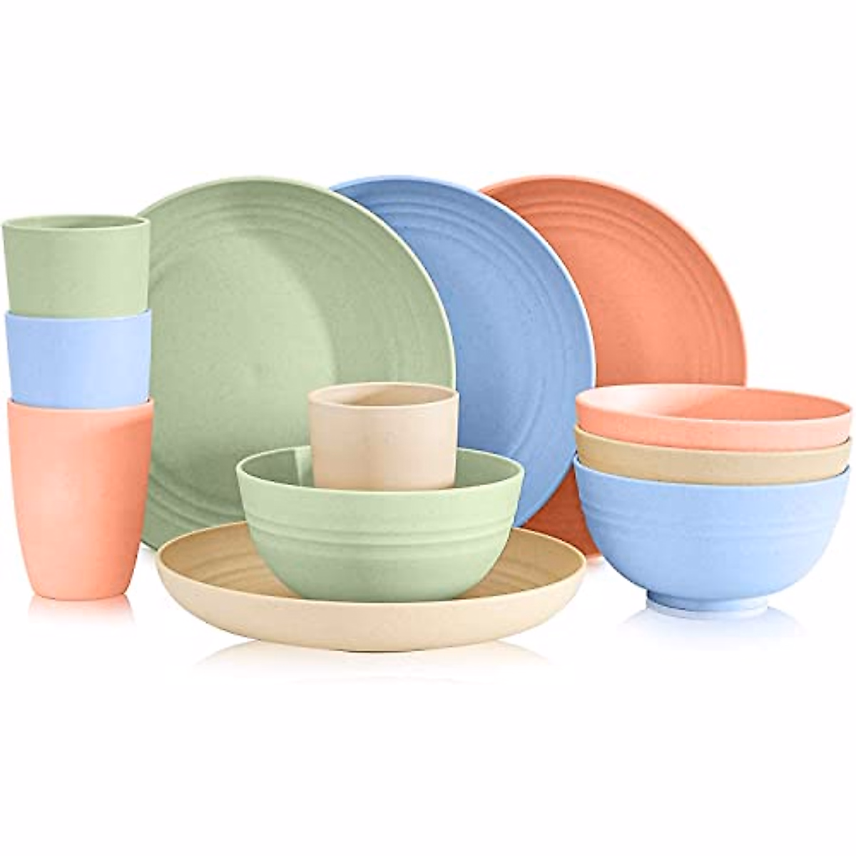 GATO Wheat Straw Dinnerware Sets (12pcs) - Microwave Safe, Eco-Friendly & Reusable Dinnerware Set for Kids, Adults - Includes Unbreakable, Dishwasher Safe Plates, Bowls, & Cups - Multicolor Design