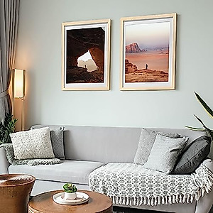 Kilarero 12x16 Picture Frame Set of 2, Made of Solid Wood Covered by Plexiglass Display 11x14 with Mat or 12x16 Without Mat for Wall or Tabletop, Photo Frame for Horizontal and Vertical Display(Natural,12x16)