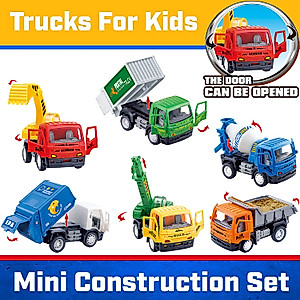 Liberty Imports 6 Pack Pullback City Builder Toy Construction Play Vehicles for Kids - Dump Truck, Cement Mixer, Garbage Truck, Excavator, Crane, Postal Truck