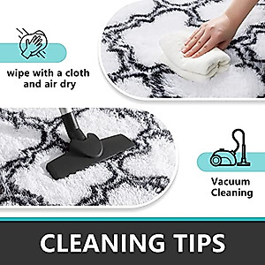 Unirea 8x10 Feet Luxury Shag Area Rug Modern Indoor Plush Fluffy Rugs, Super Soft and Fuzzy Carpet, Geometric Moroccan Rugs for Bedroom Living Room Girls Kids Nursery, Grey/White