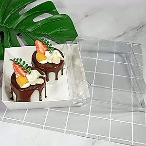 Pintuson 50 Pack Paper Charcuterie Boxes with Clear Lids 4.7 inch - Disposable Sandwich Box with Clear Lid - Individual Mini Charcuterie Boxes, White