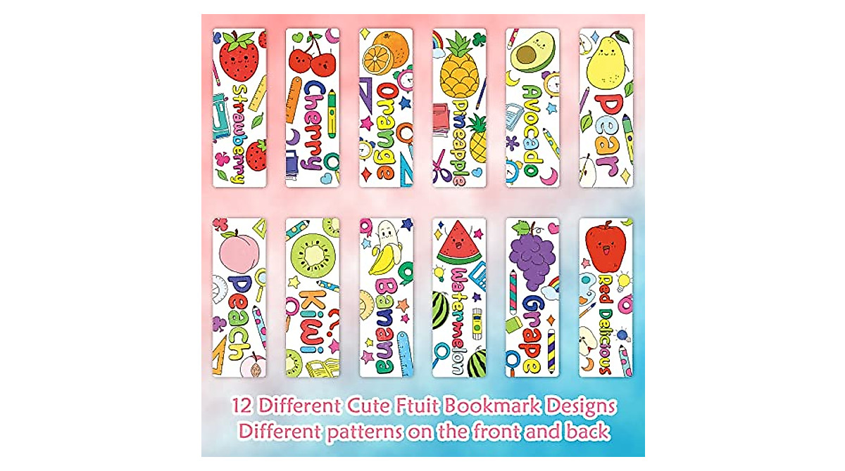 Color Your Own Bookmarks - 60 Fruit Designs for Kids & Teens