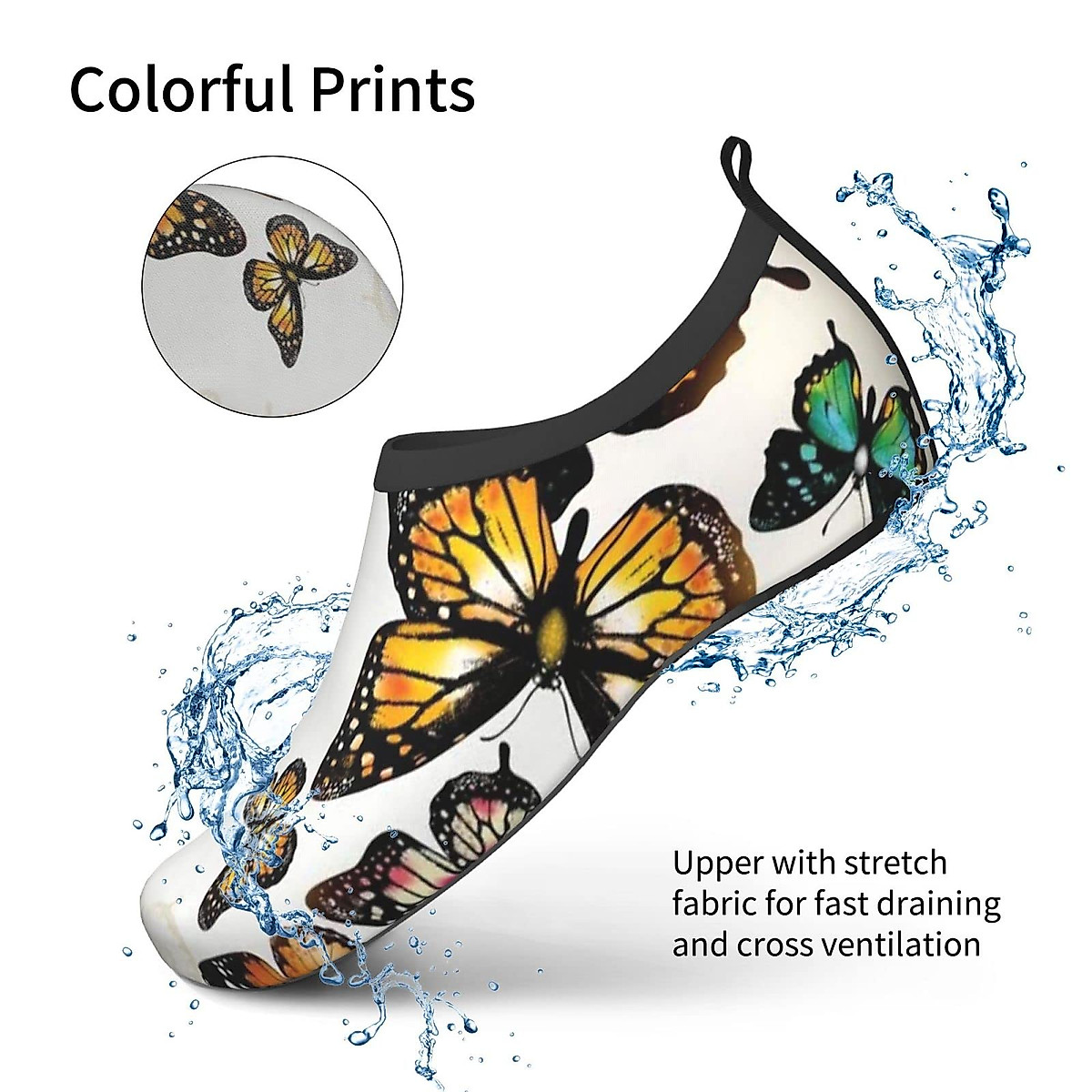 Outdoor Beach Water Shoes Monarch Butterflies Flying Shades Barefoot Shoes Aqua Pool Socks for Swim Surf Yoga
