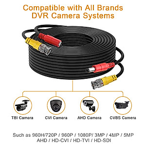 WILDHD BNC Cable,2x200ft All-in-One Siamese Video and Power Security Camera Cable Wire, BNC Extension Cable with 2 Female Connectors for All Max 5MP HD CCTV DVR Surveillance System (200ft 2PCS,Black)