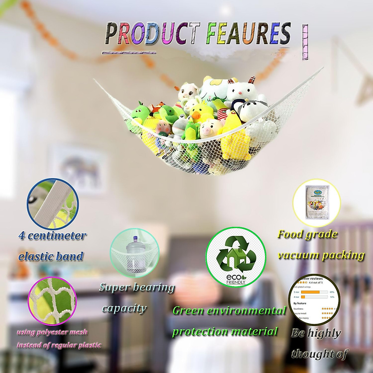 Stuffed Animal Net Or Hammock, Teddy Bear Holder Nets,White Toy Hammock for Stuffed Animals Storage, 2 Pack - XWGJ