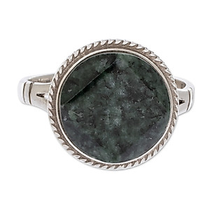 NOVICA Artisan Handmade Jade Cocktail Ring Sterling Silver Green Guatemala Cypress Good Luck [crownbezel 0.6 in L x 0.6 in W x 0.2 in H Band Width 3 mm W] ' Square Circle'