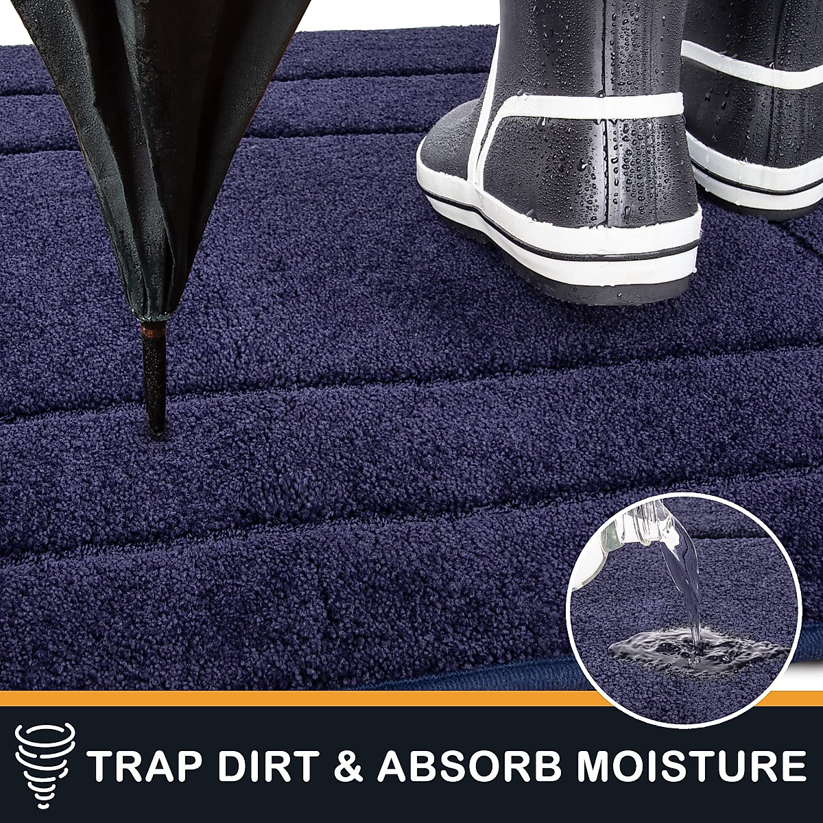 PURRUGS Dirt Trapper Door Mat 20" x 31.5", Non-Slip/Skid Machine Washable Entryway Rug, Dog Door Mat, Super Absorbent Welcome Mat for Muddy Wet Shoes and Paws, Navy Blue