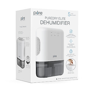 Pure Enrichment® PureDry™ Elite Dehumidifier – Extra-Large 2L Water Tank with Auto Shut-Off, Removes 20 oz. (600 mL) per day of Moisture from Closets, Bathrooms, RVs, Basements, Bedrooms, and Offices