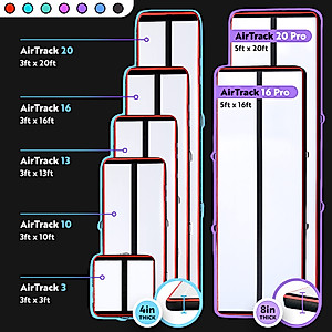 AirTrack 16’ Pro Inflatable Gymnastics Mat with Air Pump | Extra Large Tumbling Mat | Compact Home Gym Exercise Equipment | 5ft x 16ft x 8 Inch Thick Tumbling Air Mat