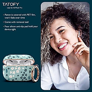 TATOFY Case Cover for AirPods Pro 2019,Stylish AirPods Pro Case for Women Girls, Flower Patterns Protective Hard Case with Clip (Cyan)
