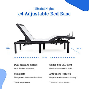Blissful Nights e4 Full Adjustable Bed Base Frame with 14" Soft Gel Infused Memory Foam Mattress