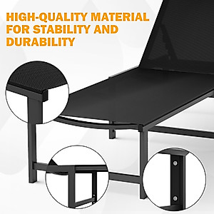 WOAJNQO Chaise Lounge Chair Outdoor,Aluminum Patio Lounge Chairs Set of 2, Adjustable 5-Position Recliner and Full Flat Tanning Chair with Pillow for Pool, Outside,Beach,Black