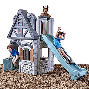 Step2 Enchanting Adventures 2-Story Kids Playhouse – Kids Play Set with Elevated Children’s Playhouse, Kids Slide, and Kitchenette – Large Backyard Playhouse
