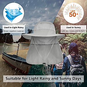 LCZTN Mens UPF 50+ Sun Protection Safari Cap Wide Brim Fishing Hiking Hat with Neck Flap for Garden Work (2 Pack-Light Grey＆Light Grey)