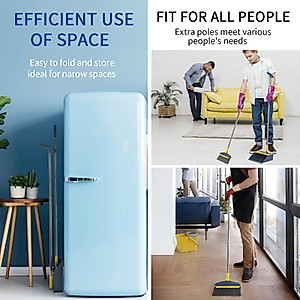 Broom and Dustpan Set,2 in 1 Broom Brush with Dustpan Combo Set, Upright 180°Rotating Broom with Long Handle and Lightwight Dust Pans for Home Kitchen Room Office Lobby Floor Cleaning，Blue