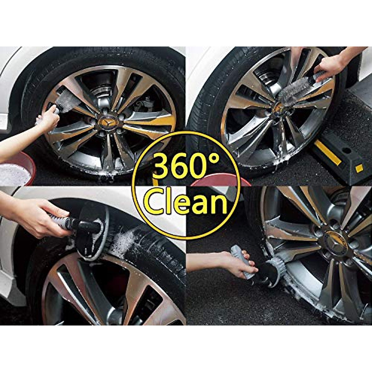 Aaskuu 2 Pcs Steel and Alloy Wheel Cleaning Brush, Rim Cleaner for Your Car, Motorcycle or Bicycle Tire Brush Washing Tool