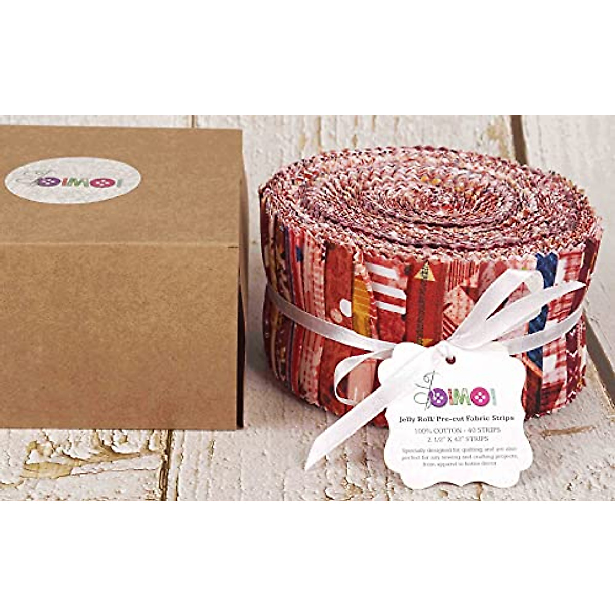 Soimoi 40Pcs Geometric & Texture Print Cotton Precut Fabrics for Quilting Craft Strips 2.5x42inches Jelly Roll - Red