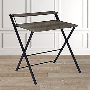 FurnitureR 32'' Folding Desk No Assembly Required Desk 2 Tier Computer Desk for Study Home Office, Portable Foldable Laptop Table with Metal Frames/Wood Top, Rustic Brown
