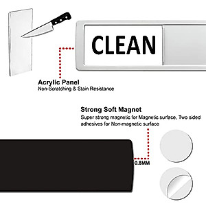 Dishwasher Magnet Clean Dirty Sign, Non-Scratching/Super Strong Soft Magnet with Double-Sided Adhesives/Easy to Read & Slide for Kitchen/Dishwasher/Fridge/Laundry/Washing Machine (Silver & White)