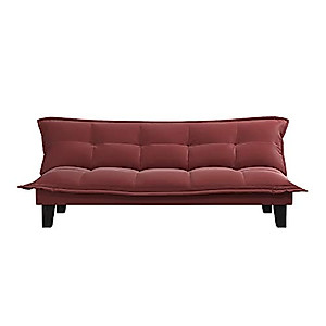 DHP Lodge Convertible Futon Couch Bed with Microfiber Upholstery and Wood Legs, Red