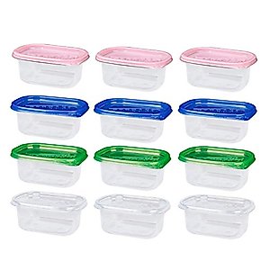 Toyvian 12pcs Food Storage Containers with Lids Rectangular Plastic Lunch Boxes Disposable Food Container Kitchen Sealed Box for Fruit Cake 280ML (Green,Blue,Transparent,Pinkï¼‰