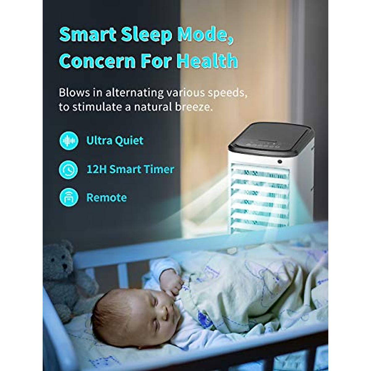 COMFYHOME 3-IN-1 Portable Air Conditioners Windowless, 65° Oscillation Swamp Cooler, 3 Speeds Portable Air Cooler w/Humidifier, Remote & 12 Hours Timer, Evaporative Cooler Cooling Fan for Room Home