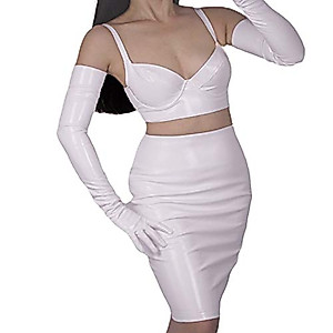 DooWay LATEX Super LONG GLOVES White 28-inch PU Faux Leather Patent 70cm Simulation Sexy Women Evening Party Dress Matching