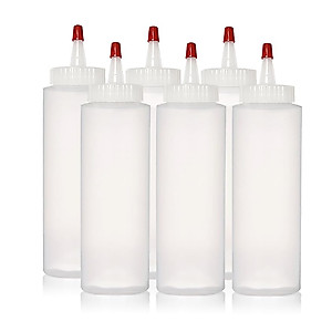 ljdeals 8 oz Plastic Squeeze Condiment bottles, Wide Mouth, Red Sealer Yorker Cap, Dispensing Bottles for Icing, Ketchup, Sauces and more, Pack of 6, made in USA
