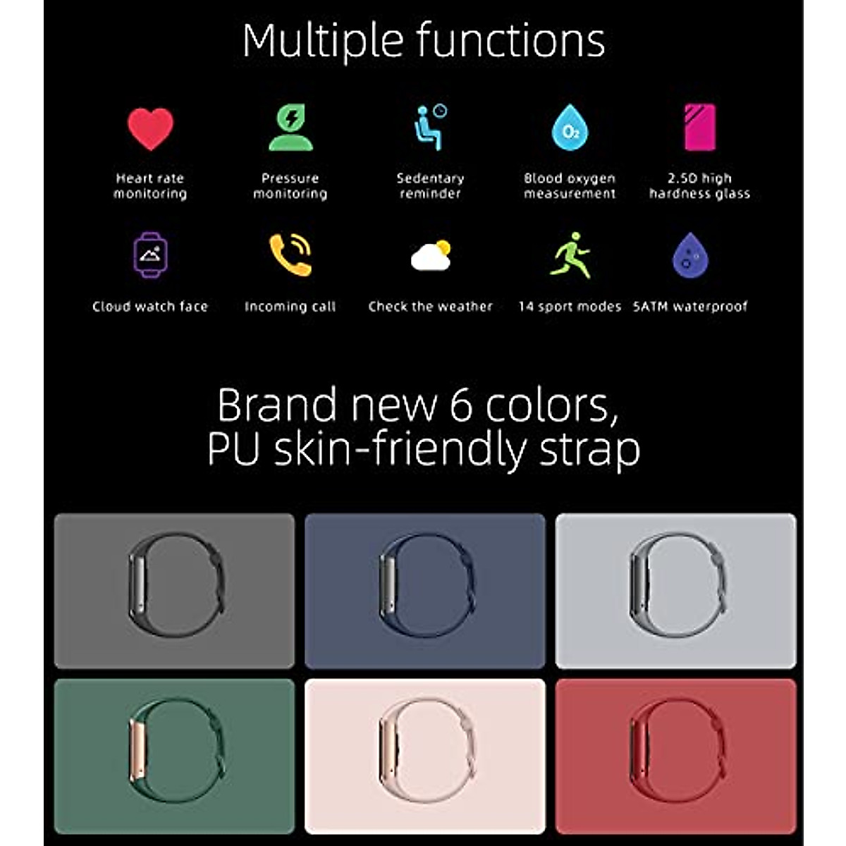 OCTANDRA Pulse VeryFit Fitness Tracker Alexa Built-in Heart Rate SpO2 Blood Oxygen Saturation Sleep Monitor Step Counter Running Pedometer 5ATM Waterproof Smart Watch for Men Women (GT Band) (Black)