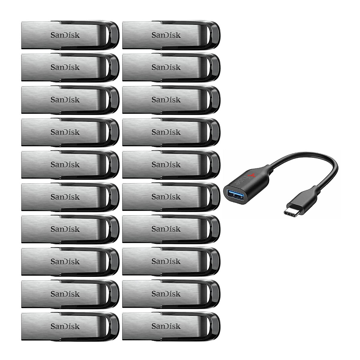 SanDisk 32GB Ultra Flair USB 3.0 Flash Drive (20-Pack) Bundle with USB-C to USB-A Adapter C Android Smartphones (21 Items)