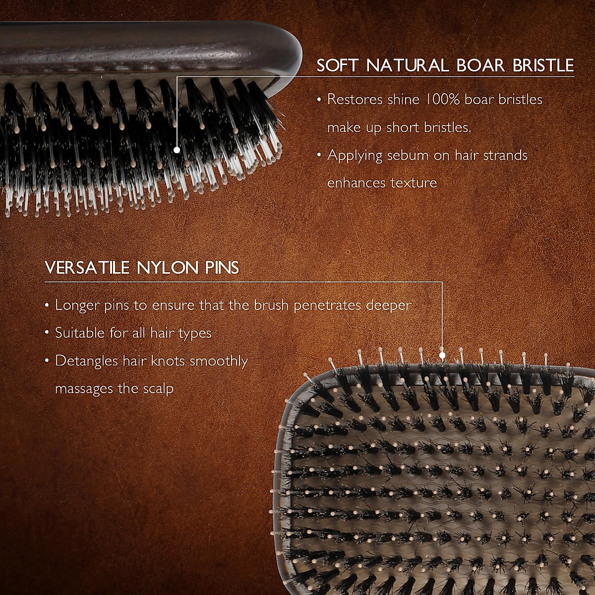 Premier 100% Boar Bristle NORSEWOOD Hair Brush Set. for Long Short Thick Thin Curly Straight Wavy Dry Hair for Men Women Kids, hair detangler