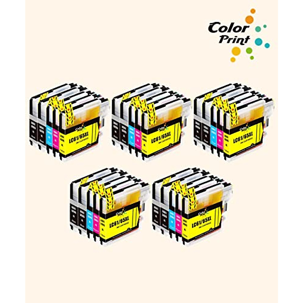 ColorPrint 25-Pack Compatible LC61 Ink Cartridge Replacement for Brother LC-61 XL LC61XL LC65 LC65XL Used for MFC-990CW MFC-795CW MFC-J220 MFC-495CW MFC-J270W MFC-J410W MFC-J415W J630W J615W Printer