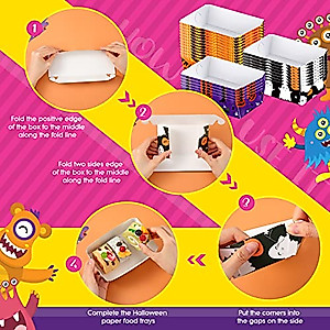 120 Pieces Halloween Paper Food Trays Nacho Trays Halloween Treat Snack Candy Holder Trays Disposable Serving Trays for Halloween Decorations Trick or Treat Party Supplies(5.12 x 3.23 x 1.65 Inches)