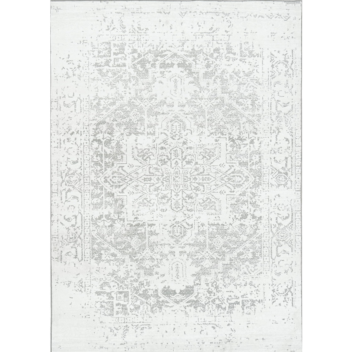 Auemtyn Area Rug, 8x10 Washable Rug for Living Room, Non-Shedding Vintage Rug with Non-Slip Backing, Stain Resistant Distressed Farmhouse Rug for Bedroom(8'x10',White/Silver)