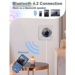 Wall Mountable CD Player - Homlab Bluetooth Desktop CD Player with Speakers, Dust Cover, FM Radio, Anti-Skip Protection, Portable Music Player Home Audio Boombox with LCD Display, Remote, Aux Input