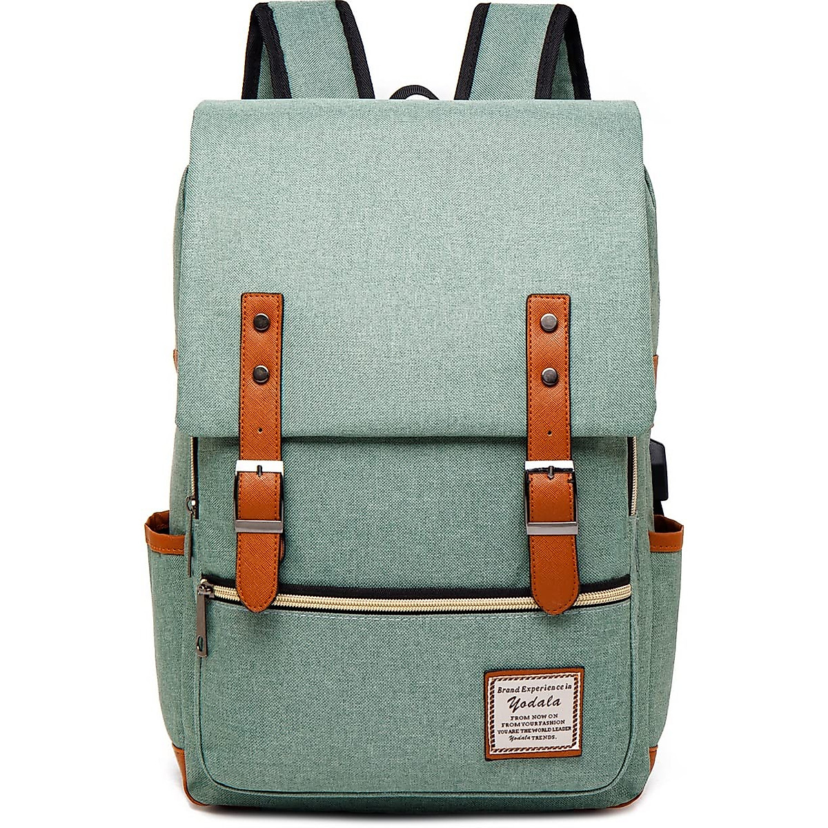 YODALA Vintage Laptop Backpack for women men, Elegant Water Resistant School College Book Bag with USB Charging Port,Slim Travel Casual Daypack Fits up to 15.6Inch Laptop in Green