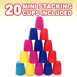 Gamie Stacking Cups Game- with 54 Challenges, 20 Stacking Cups, Bell and Instruction Sheet- Educational Color and Shape Matching Game- Classic Quick Stacks Set for Boys, Girls, Teens, Adults